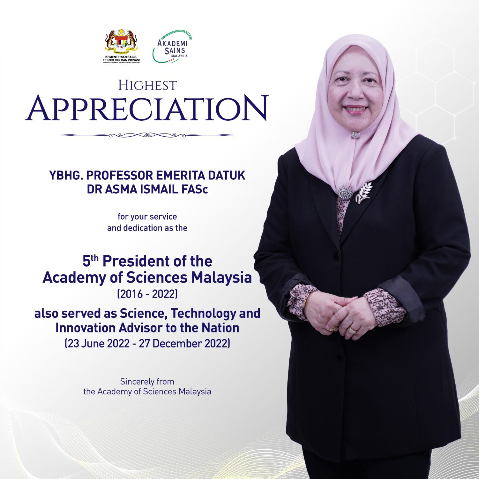 Heartfelt Appreciation to YBhg Professor Emerita Datuk Dr Asma Ismail ...